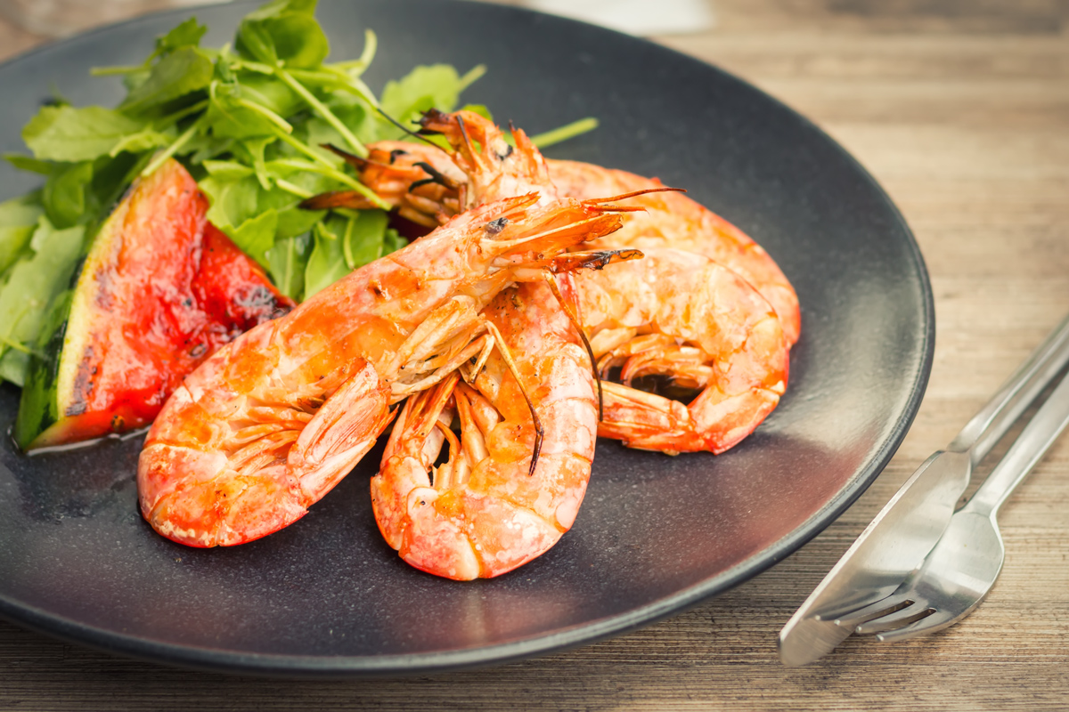 Grilled Shrimp with Watermelon and Rocket | Krumpli