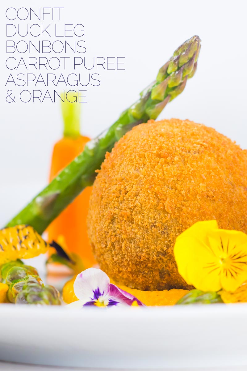 Confit Duck Leg Bonbons with Carrot Puree - Krumpli