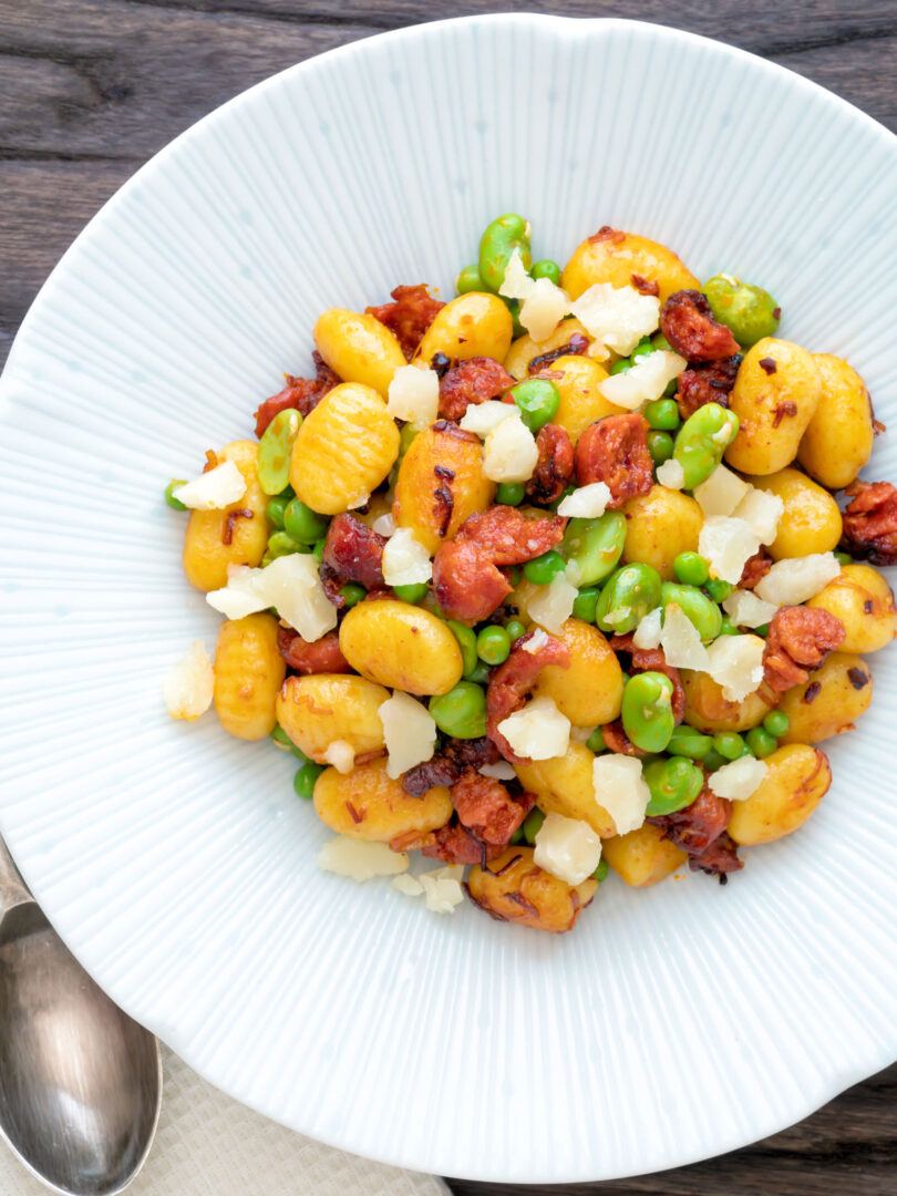 Chorizo Gnocchi with Broad Beans and Manchego - Krumpli
