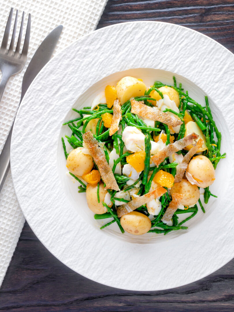 Cod Salad with Samphire, Asparagus and Orange Vinaigrette - Krumpli