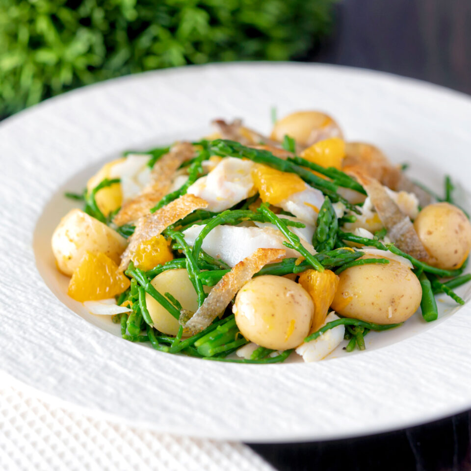 Cod Salad with Samphire, Asparagus and Orange Vinaigrette - Krumpli