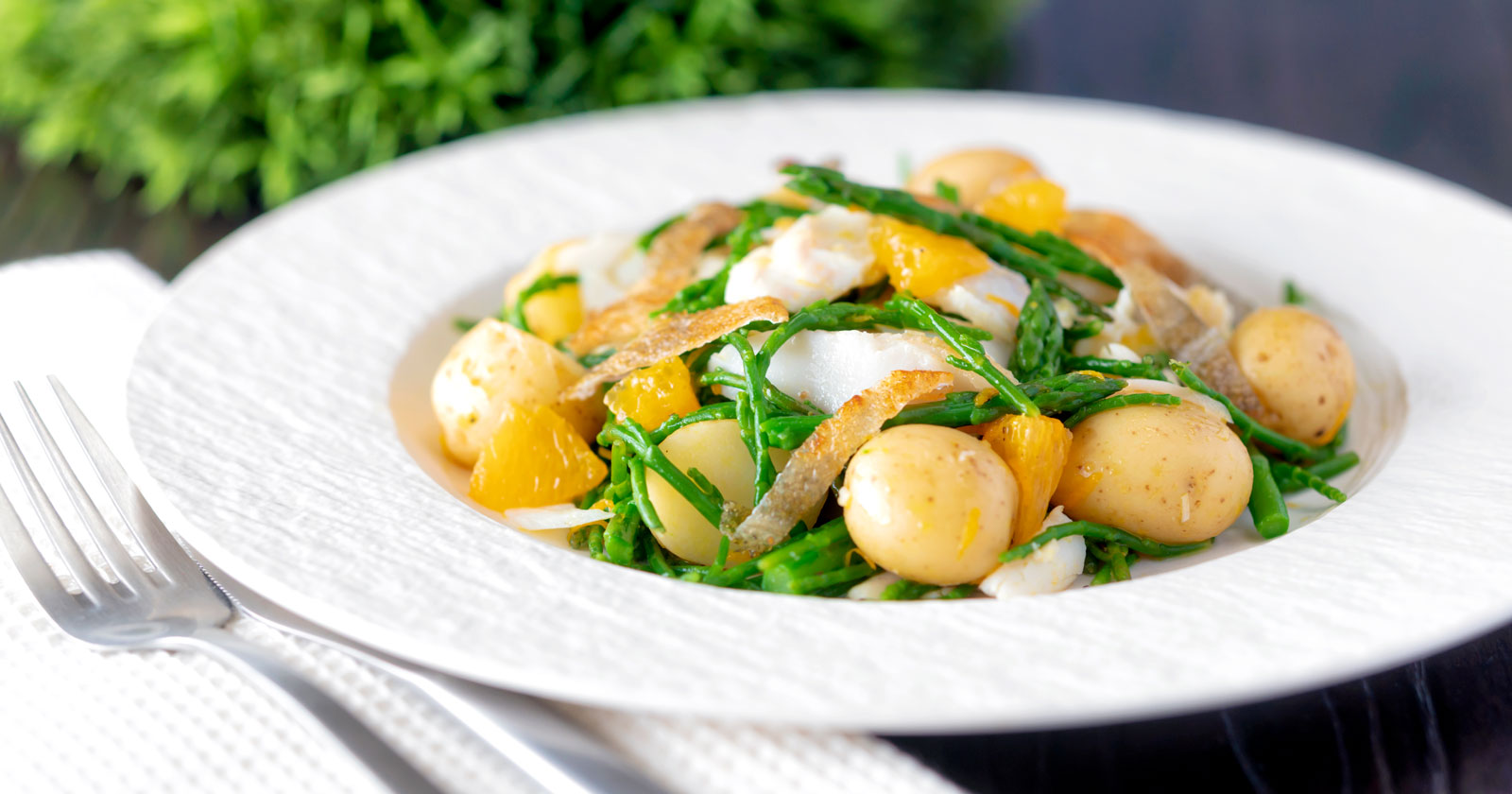 Cod Salad with Samphire, Asparagus and Orange Vinaigrette - Krumpli
