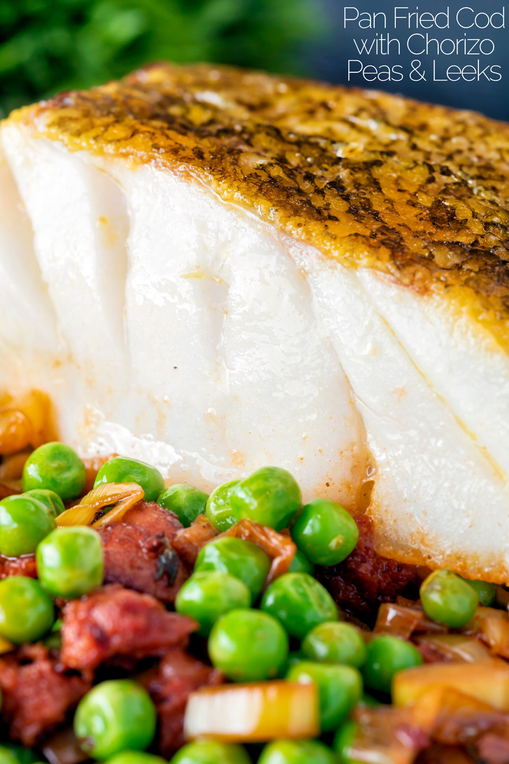 Pan Fried Cod with Chorizo, Peas and Leeks - Krumpli