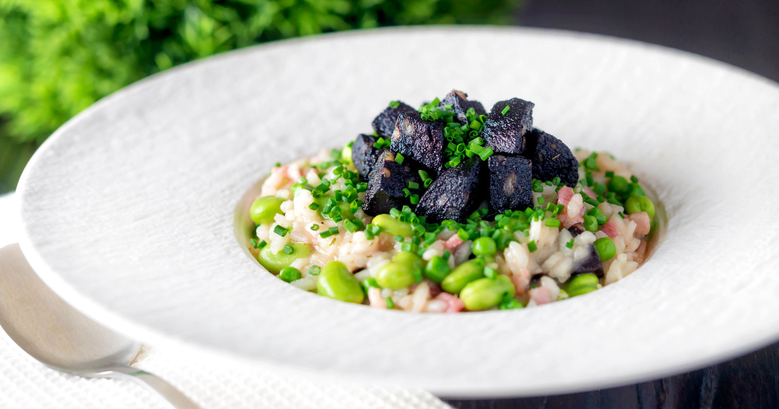 Black Pudding Risotto with Bacon and Peas - Krumpli