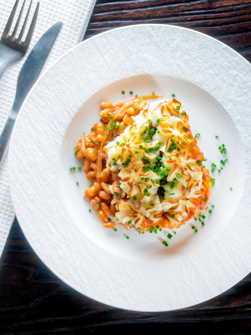 Fish Finger Pie with Baked Beans - Krumpli