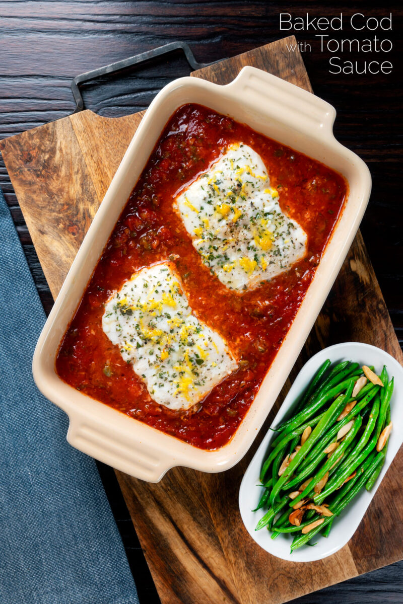 Baked Cod with Tomato Sauce and Capers - Krumpli