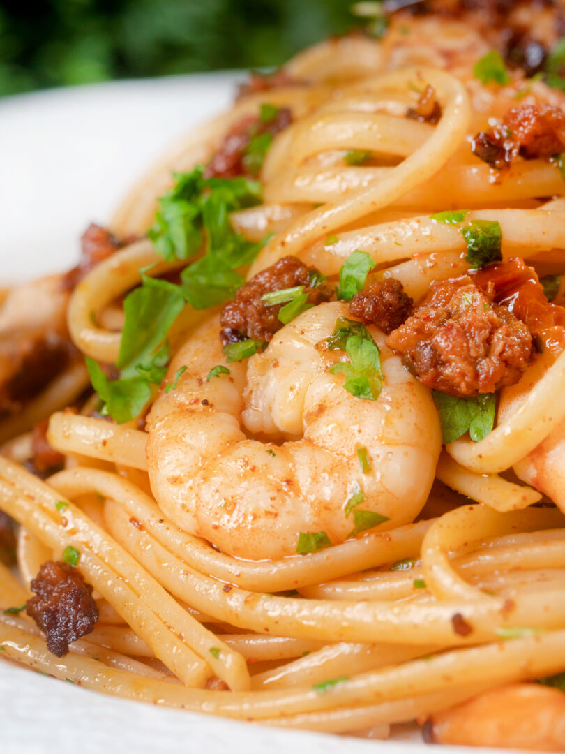 Quick and Easy Prawn and Chorizo Pasta - Krumpli