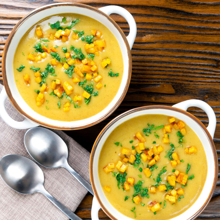 Curried Cauliflower Veloute Soup with Turmeric Potatoes - Krumpli