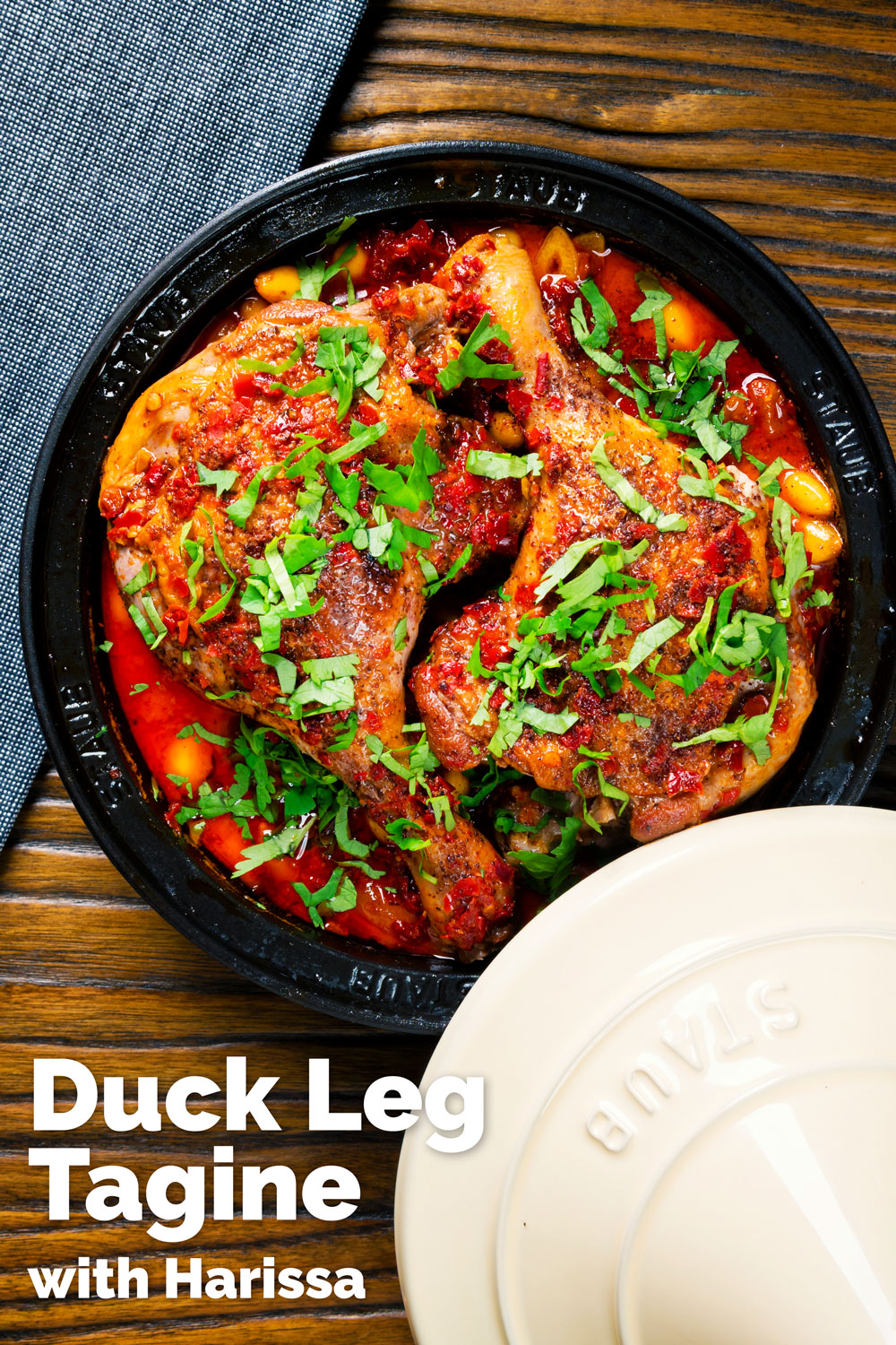 Duck Leg Tagine With Harissa, Apricots and Almonds - Krumpli
