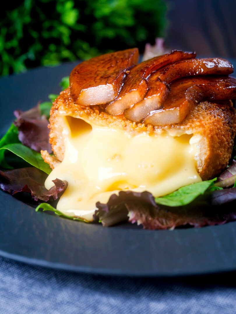Deep Fried Camembert with Balsamic Pears - Krumpli