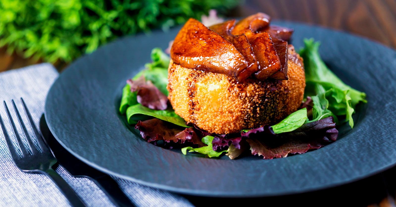 Deep Fried Camembert with Balsamic Pears - Krumpli