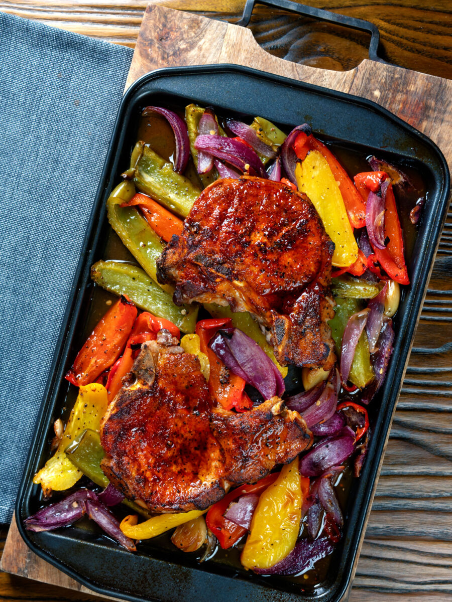 Pork Chop Traybake with Peppers and Onions - Krumpli