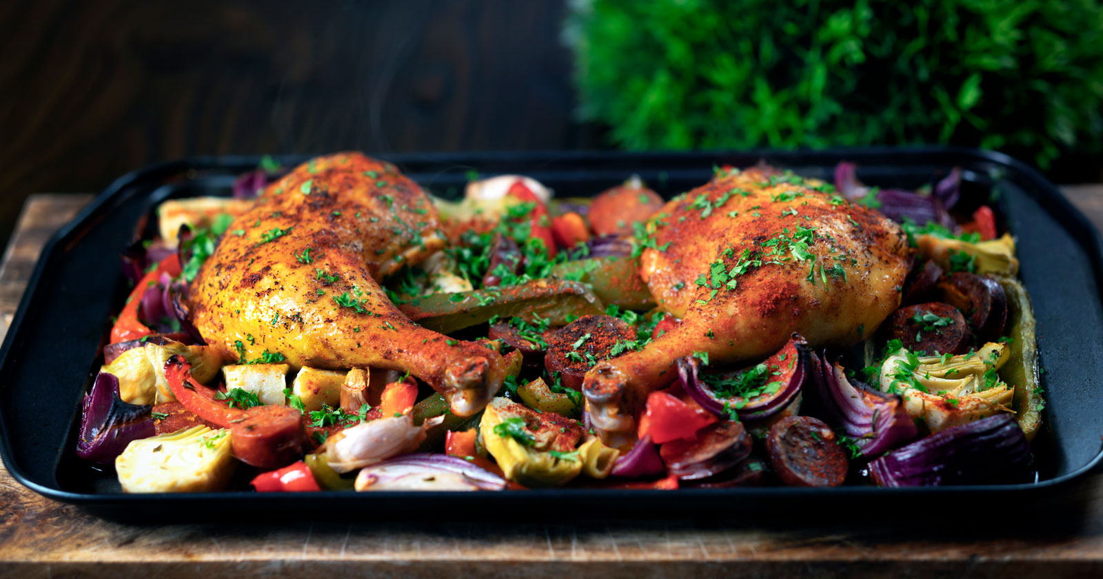 Spanish Chicken Leg and Chorizo Tray Bake - Krumpli