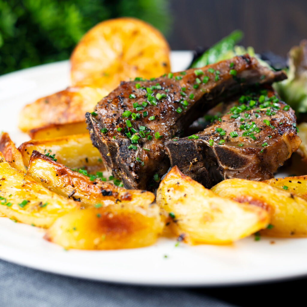 Greek Lamb Chops with Lemon Garlic Potatoes - Krumpli