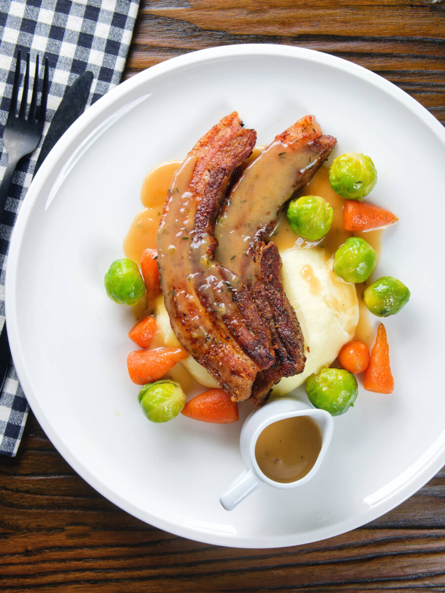 Roast Pork Belly Slices with a Cider Sauce - Krumpli
