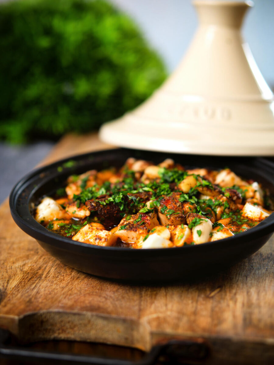 Harissa Halloumi Tagine with Almonds - Krumpli