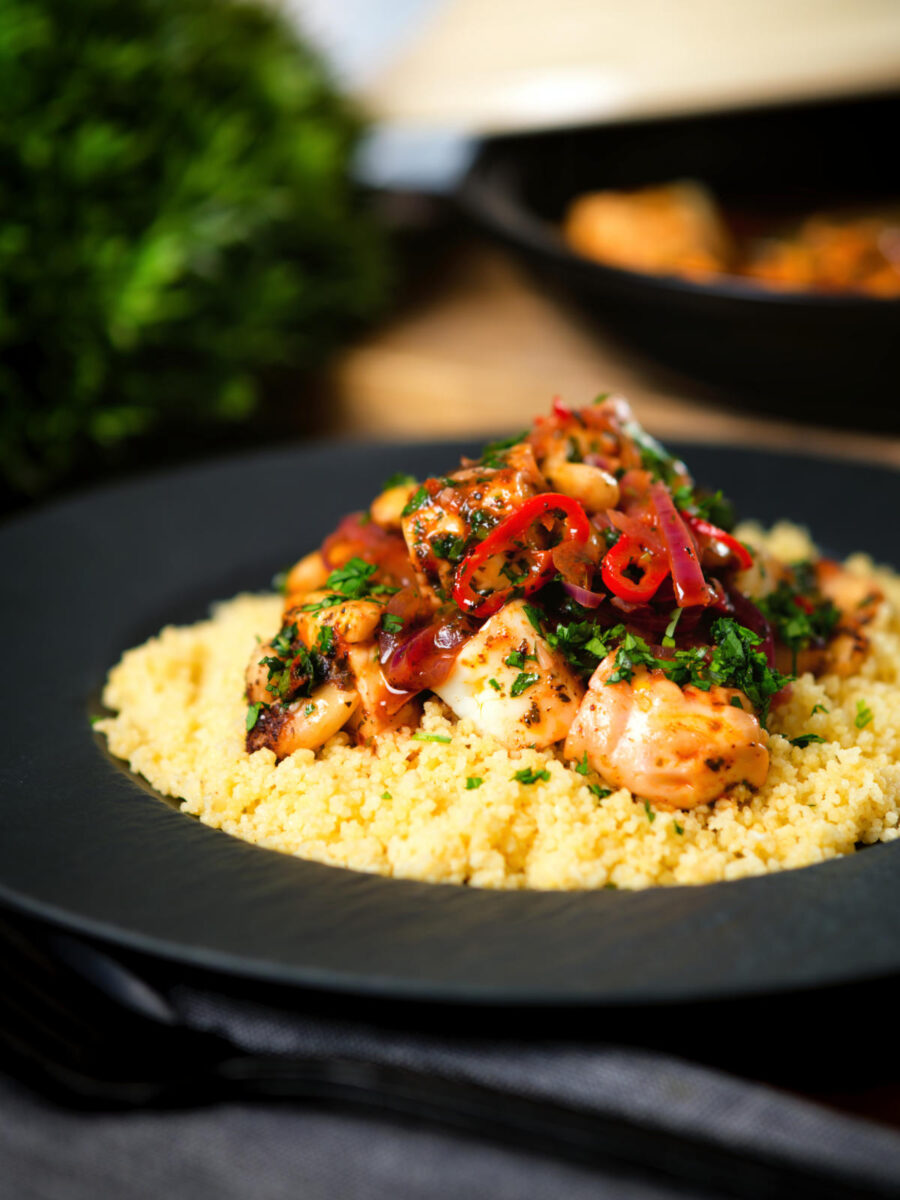 Harissa Halloumi Tagine with Almonds - Krumpli