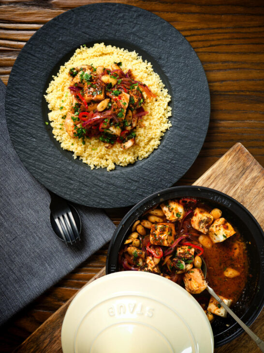 Harissa Halloumi Tagine with Almonds - Krumpli